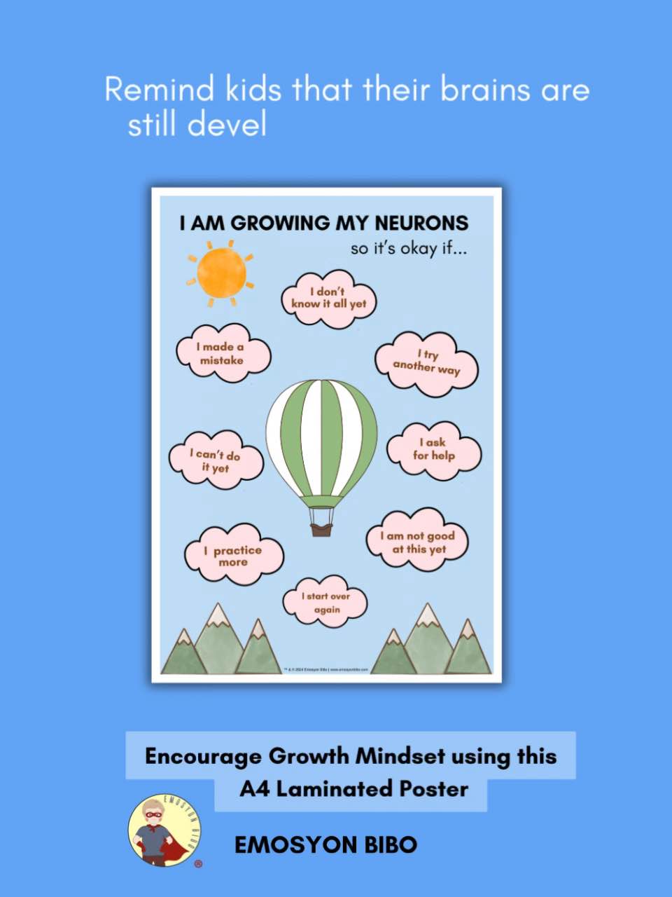 Growth Mindset Posters for Kids - Laminated Educational Wall Chart ...