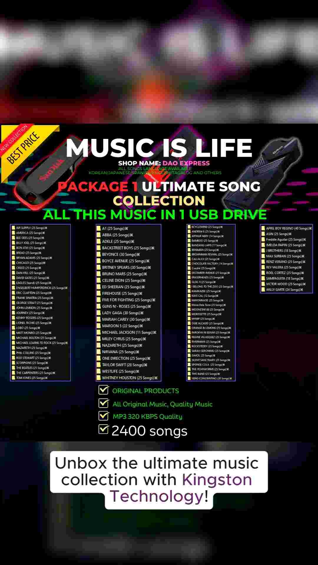 USB FLASHDRIVE with downloaded SONG / MUSIC Collection MP3 320kbps ...