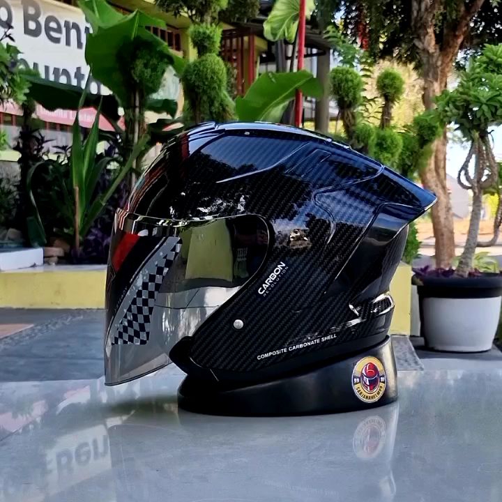 Helm Js armor motif carbon half face sni cod | Lazada Indonesia